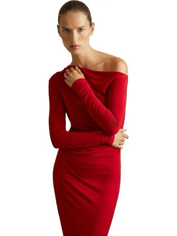 REISS Becky Off-the-shoulder Jersey Midi Dress - Red