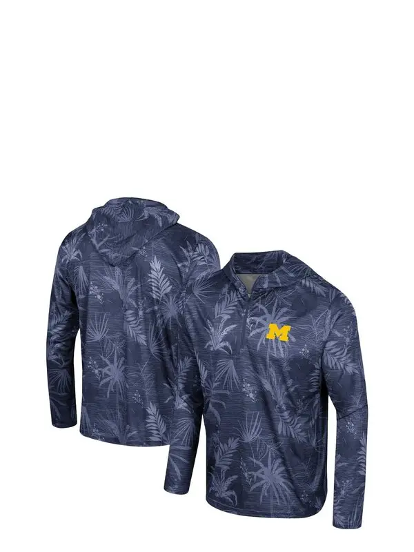 COLOSSEUM Michigan Wolverines Palms Printed Lightweight Quarter-zip Hooded Top - Navy
