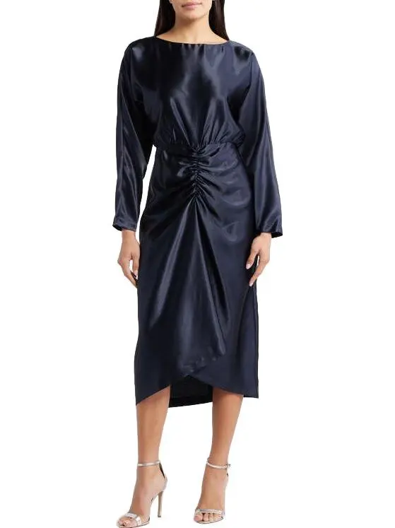 Julia Jordan Long Sleeve Cocktail Midi Dress - Navy