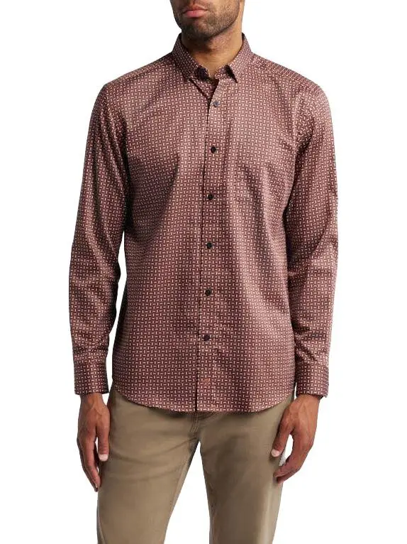 Johnston & Murphy Linked Ovals Print Button-up Shirt - Rust/navy