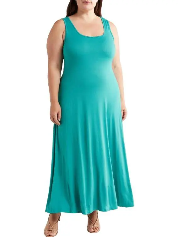24SEVEN COMFORT APPAREL Stretch A-line Tank Dress - Jade