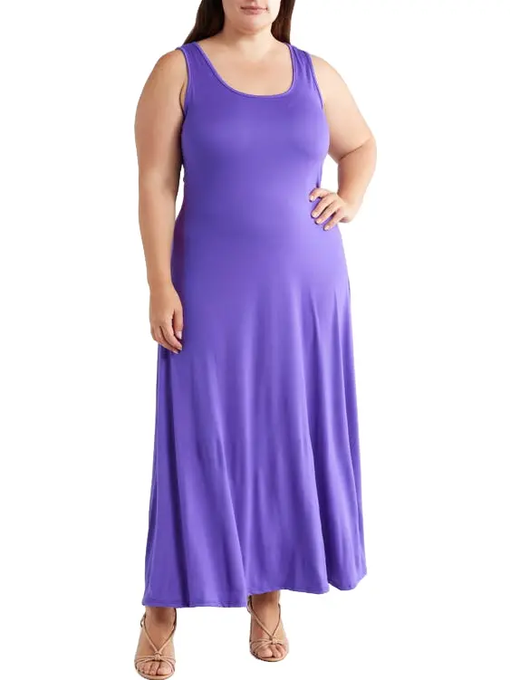 24SEVEN COMFORT APPAREL Stretch A-line Tank Dress - Lilac