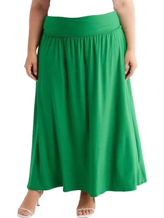 24SEVEN COMFORT APPAREL Foldover Maxi Skirt - Green