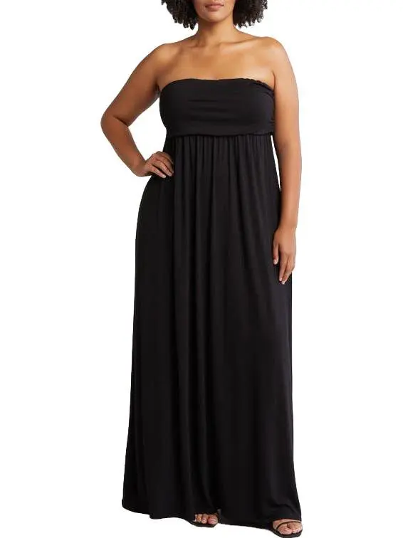 24SEVEN COMFORT APPAREL Strapless Maxi Dress - Black