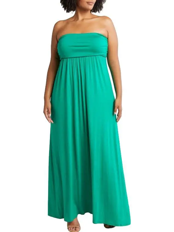 24SEVEN COMFORT APPAREL Strapless Maxi Dress - Green