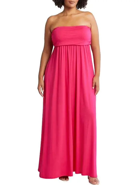 24SEVEN COMFORT APPAREL Strapless Maxi Dress - Pink