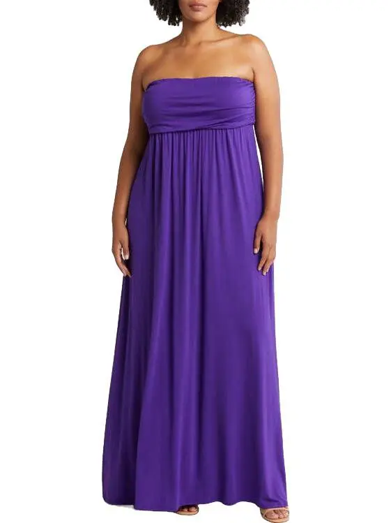 24SEVEN COMFORT APPAREL Strapless Maxi Dress - Purple