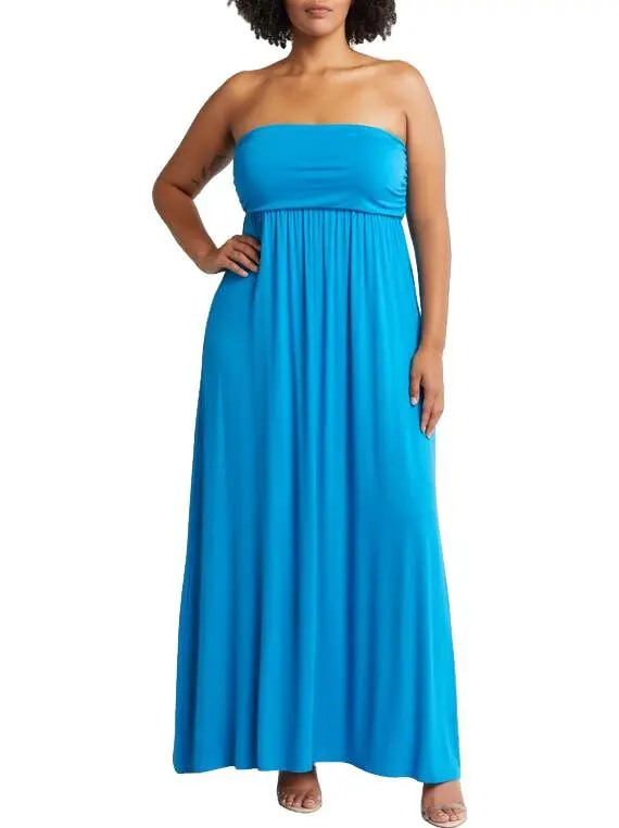 24SEVEN COMFORT APPAREL Strapless Maxi Dress - Turquoise