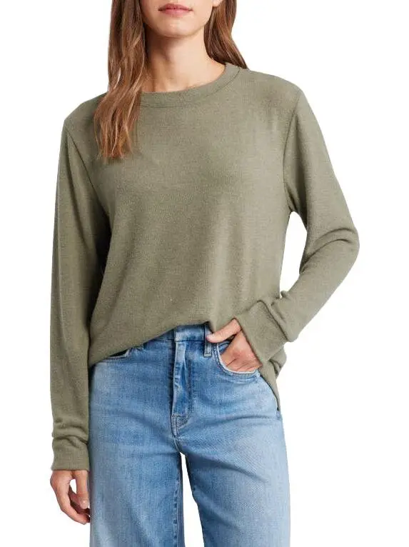 Loveappella Crewneck Brushed Jersey Top - Olive