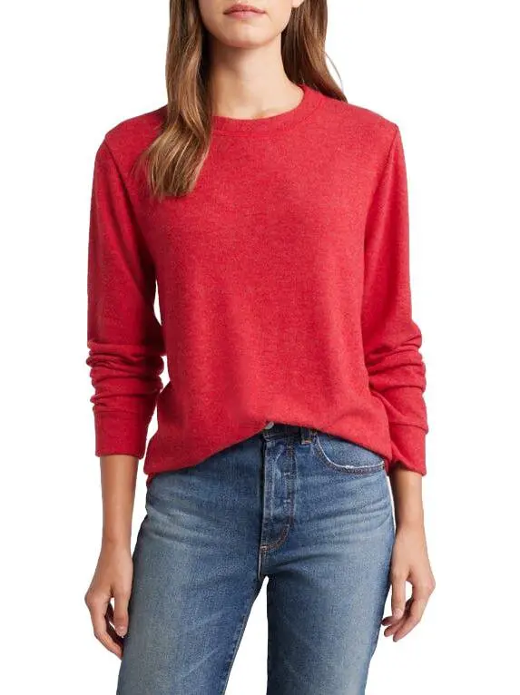 Loveappella Crewneck Brushed Jersey Top - Red
