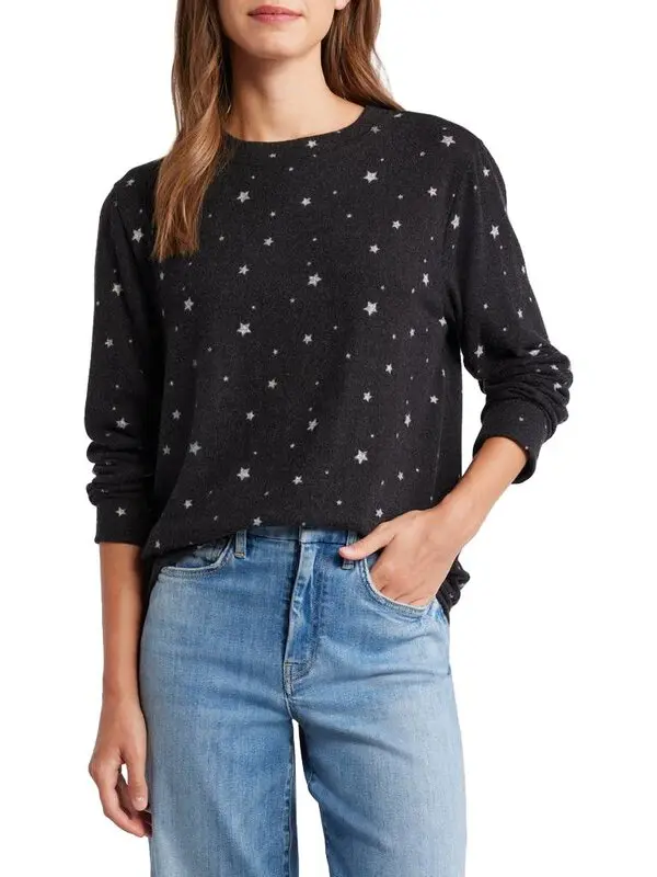 Loveappella Star Print Brushed Jersey Top - Black/gray