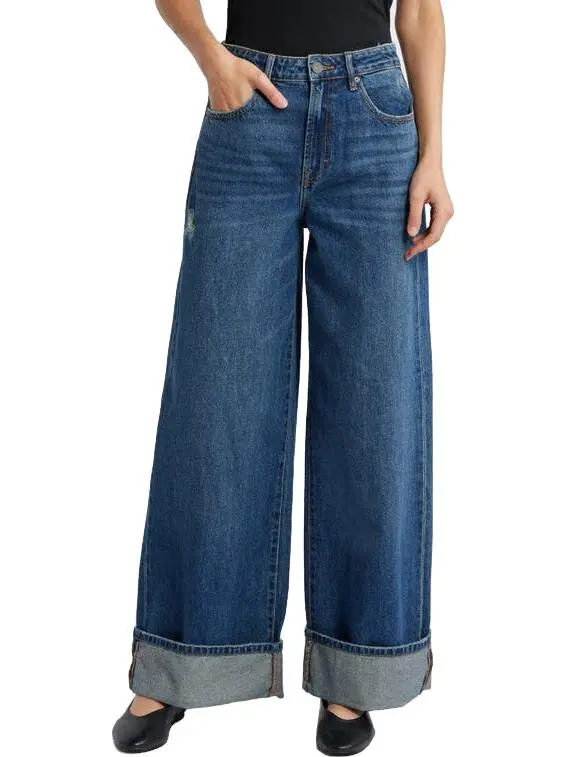 HIDDEN JEANS Classic Cuff Wide Leg Jeans - Dark Wash