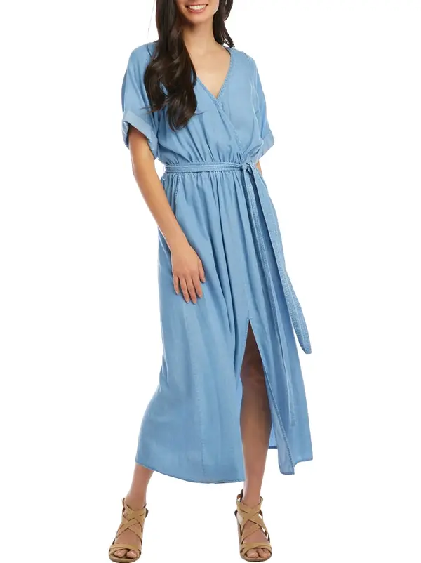 Karen Kane Wrap Front Midi Dress - Chambray