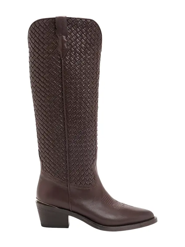 Partlow Tennyson Woven Leather Western Boots - Espresso