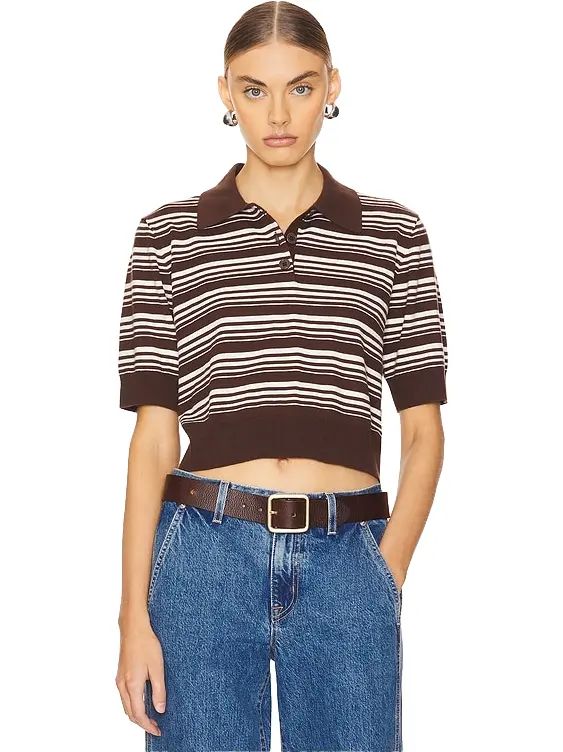 LOVERS AND FRIENDS Sheeva Stripe Polo - Brown & Ivory