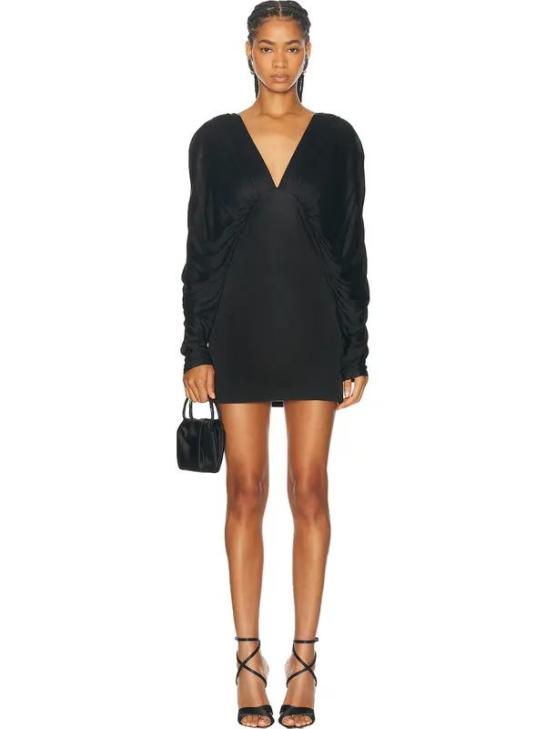 Atlein Draped V-neck Mini Dress - Black