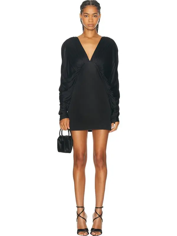 Atlein Draped V-neck Mini Dress - Black