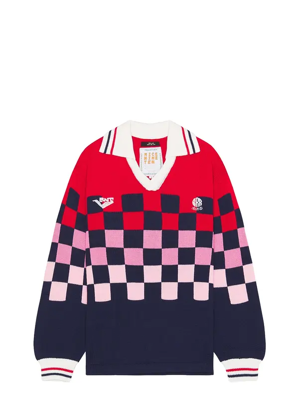 RICE NINE TEN Knitting Checkered Soccer Jersey - Navy