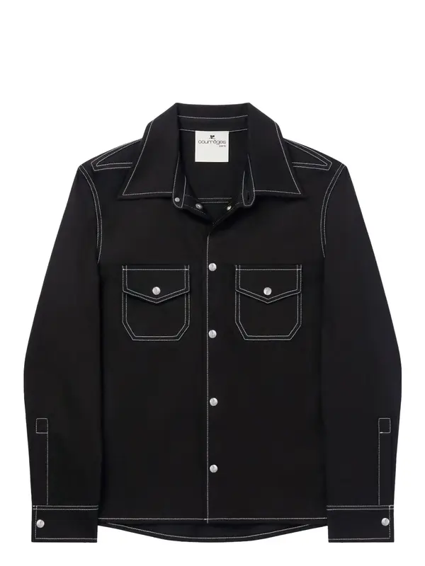 COURREGES Double Pocket Topstitched Denim Shirt - Black