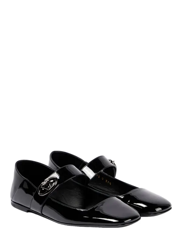 Valentino Garavani Vlogo Locker Patent Leather Mary Jane Flats - Black