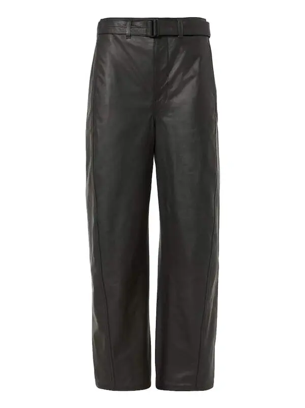 LEMAIRE Twisted Belted Wide-leg Leather Trousers - Black