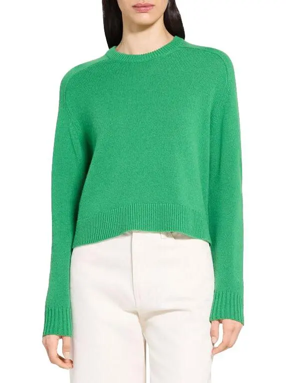 Theory Cashmere Crewneck Cropped Sweater - Bright Leaf