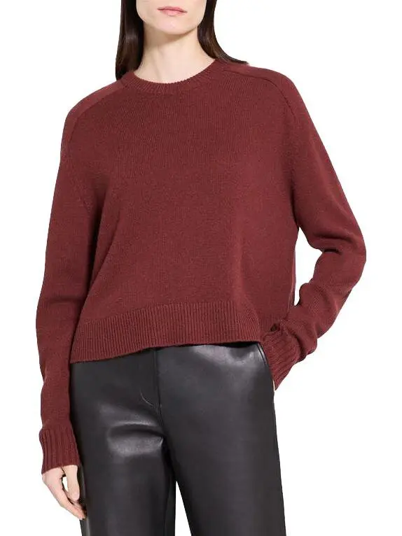 Theory Cashmere Crewneck Cropped Sweater - Oxblood Red - 2py