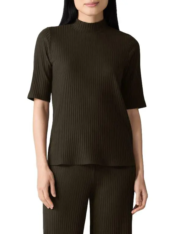 Eileen Fisher Mock Neck Ribbed Top - Wren