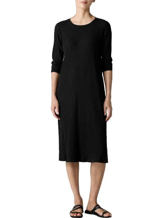 Eileen Fisher Long Sleeve Ribbed Dress - Black