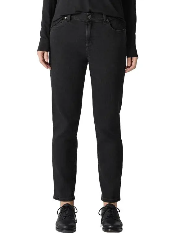 Eileen Fisher High Waist Ankle Slim Jeans - Black