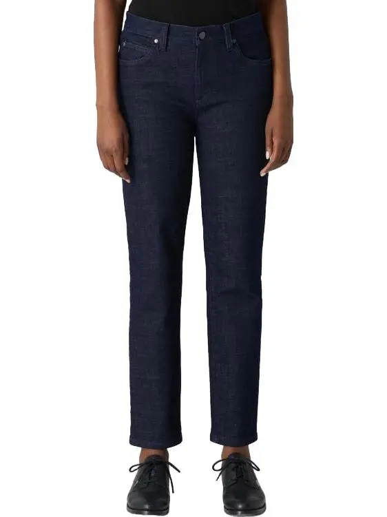 Eileen Fisher High Waist Ankle Slim Jeans - Deep Indigo