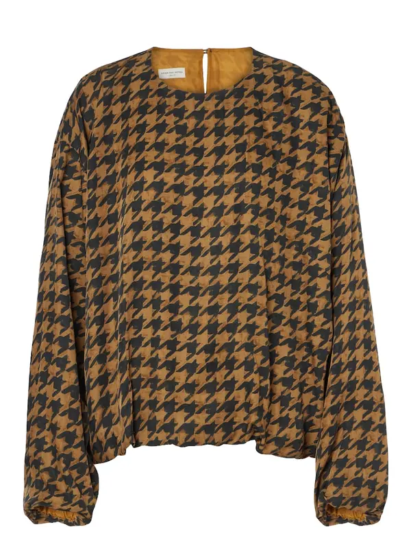 Dries Van Noten Houndstooth Satin Blouse - Orange