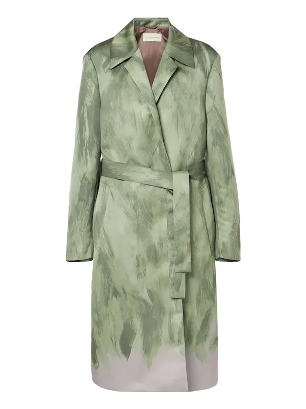 Dries Van Noten Satin Wrap Coat - Green