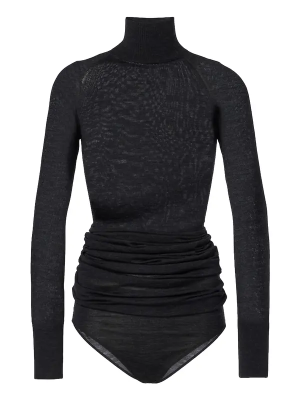 Alaïa Draped Wool Turtleneck Bodysuit - Black