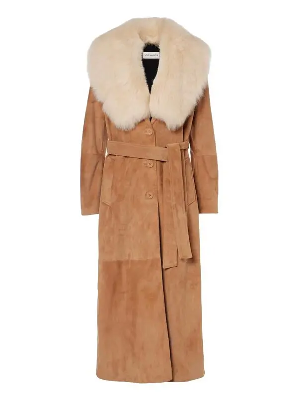 Nour Hammour Dakota Shearling-trimmed Suede Coat - Beige
