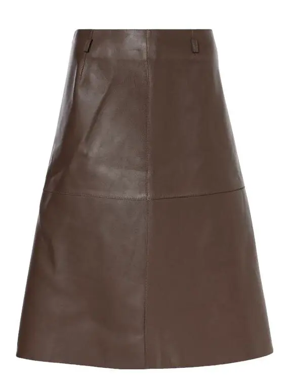 TOTEME Leather Midi Skirt - Brown