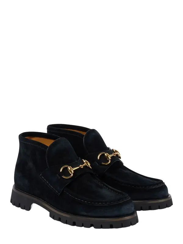 Gucci Horsebit Suede Ankle Boots - Black