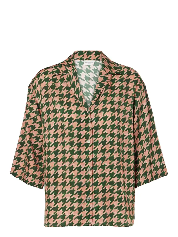 Dries Van Noten Houndstooth Satin Shirt - Pink