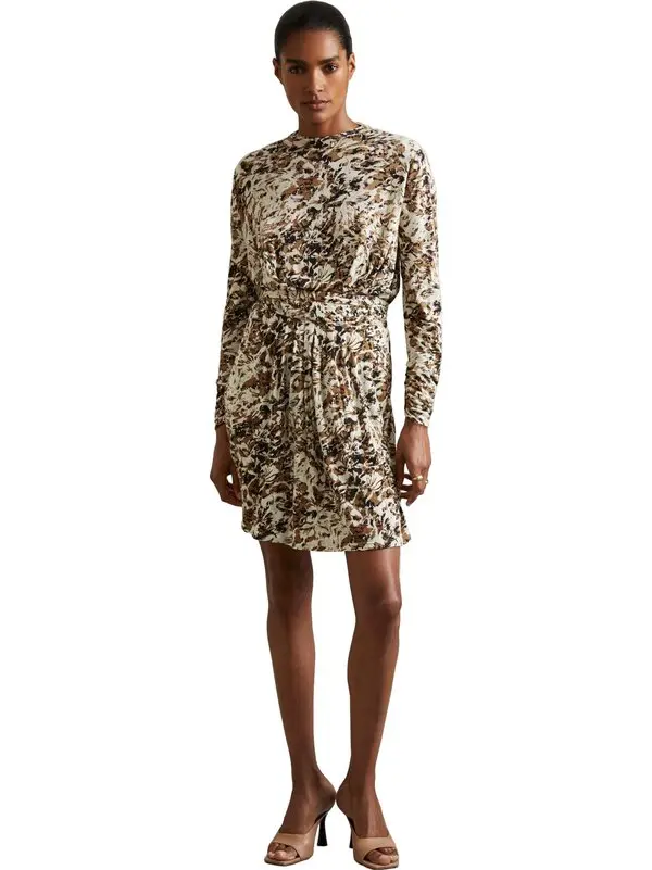 REISS Jala Floral-print Jersey Dress - Khaki/cream