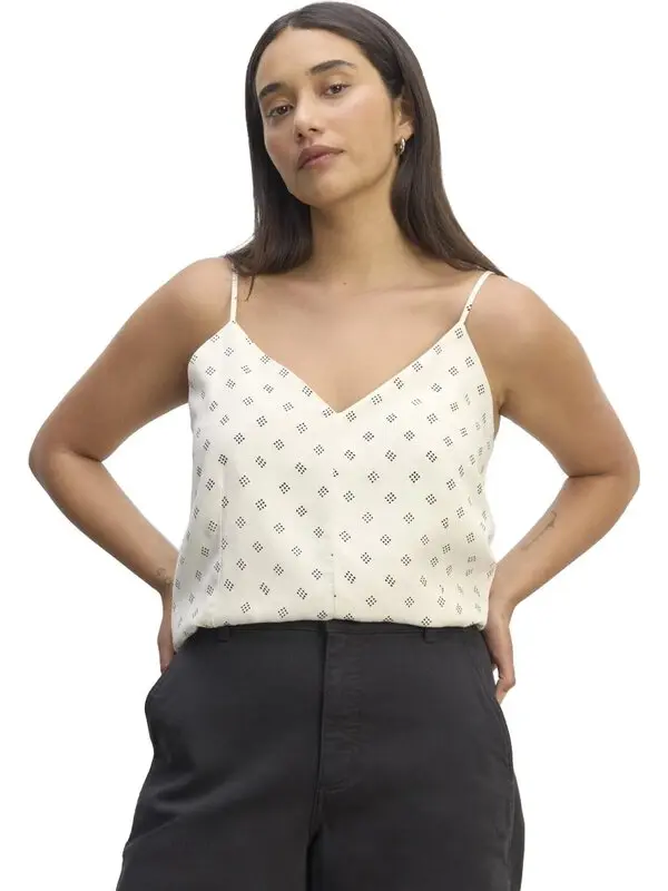 Everlane Cami Top - Bone / Black Square Dot