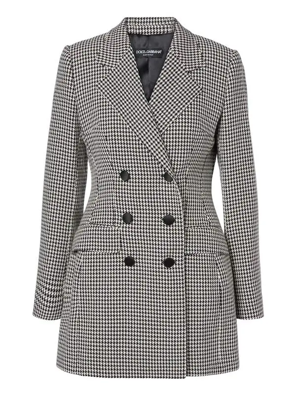 Dolce & Gabbana Houndstooth Wool-blend Blazer - Black