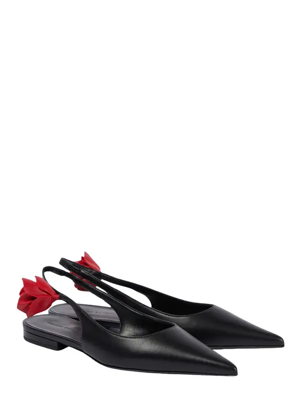 Magda Butrym Floral-appliqué Leather Slingback Flats - Black