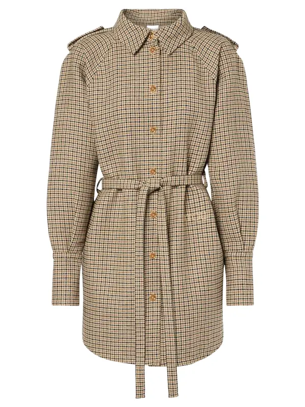 Patou Houndstooth Flannel Shirt Dress - Brown
