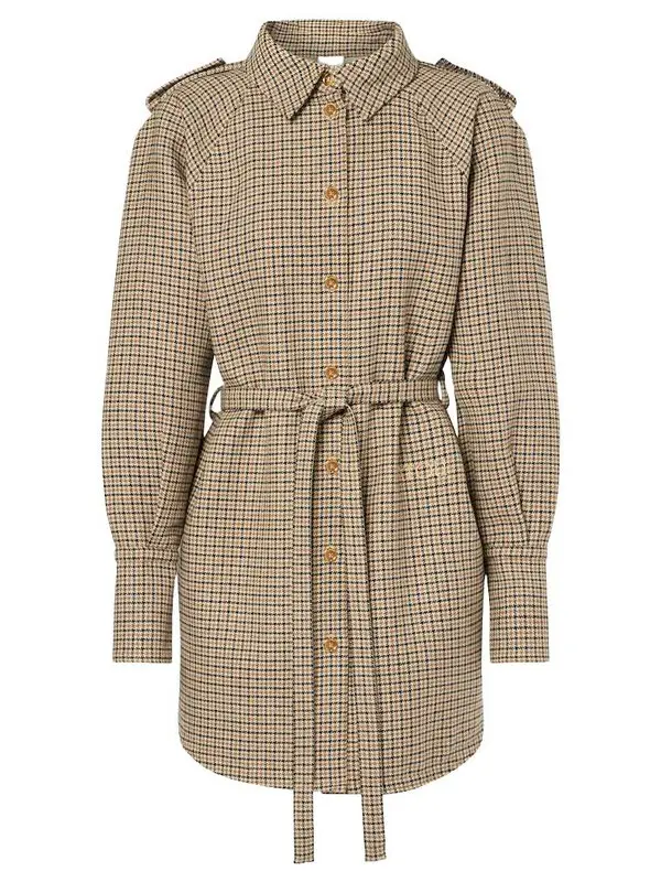 PATOU Houndstooth Flannel Shirt Dress - Brown