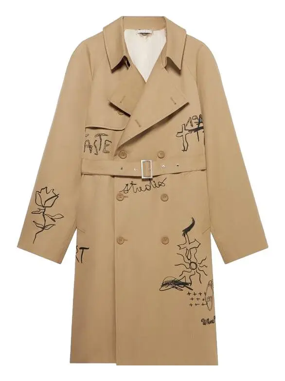 1989 STUDIO Embroidered Scribble Trench Coat - Beige