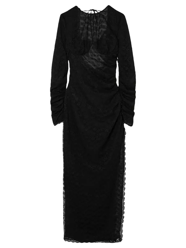 Alessandra Rich Open-back Ruched Lace Maxi Dress - Black