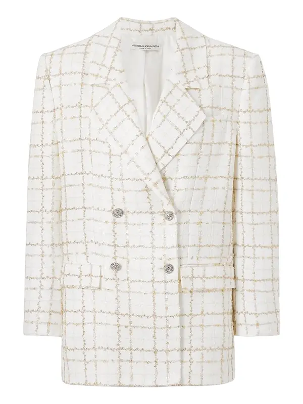 Alessandra Rich Checked Metallic Tweed Blazer - White