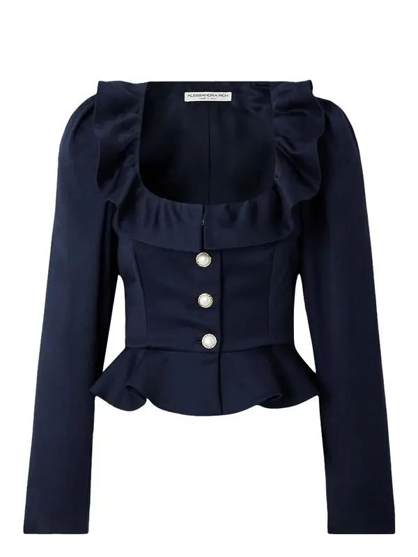 Alessandra Rich Cropped Wool-crepe Jacket - Navy