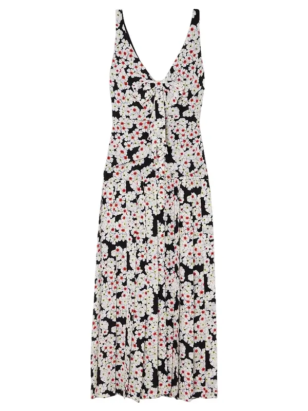 Alessandra Rich Bow-detailed Floral-print Silk Crepe De Chine Midi Dress - Black