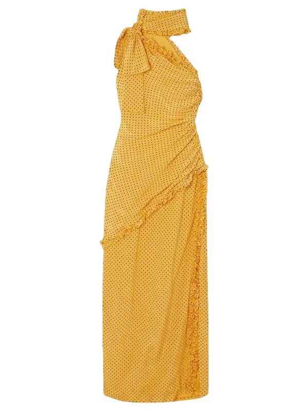 Alessandra Rich Polka Dot Silk Crepe De Chine Maxi Dress - Marigold